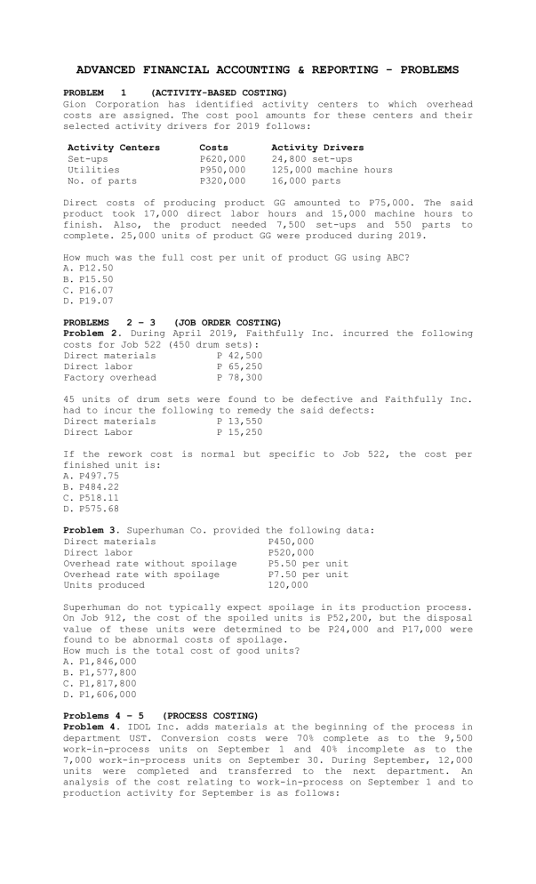 Advanced Financial Accounting Problems