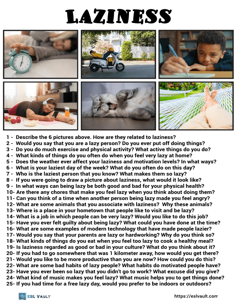 Laziness Worksheet: Questions & Images