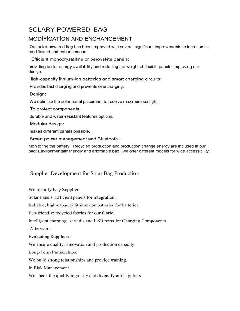 Solar-Powered Bag Development Report