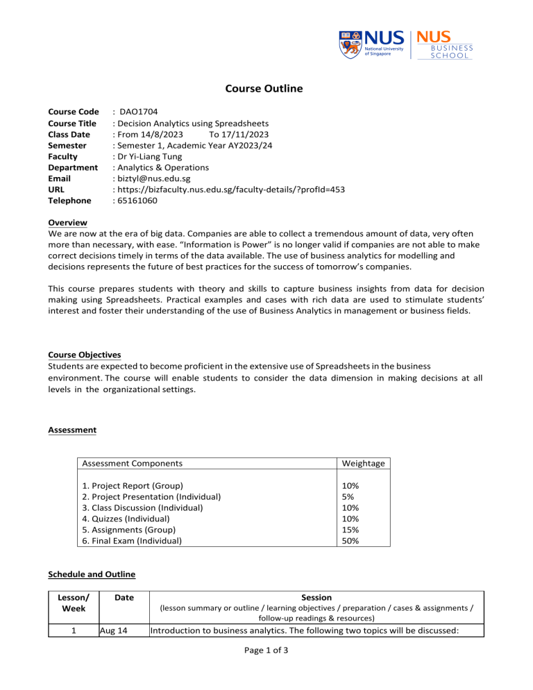 Decision Analytics Course Outline