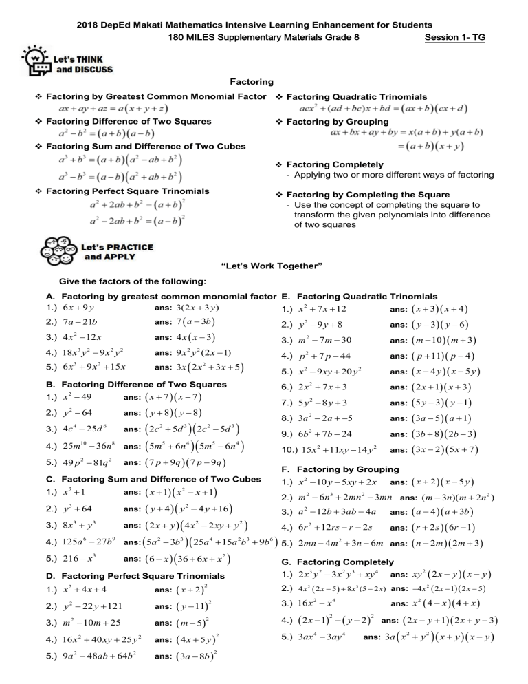 Factoring Polynomials Worksheet