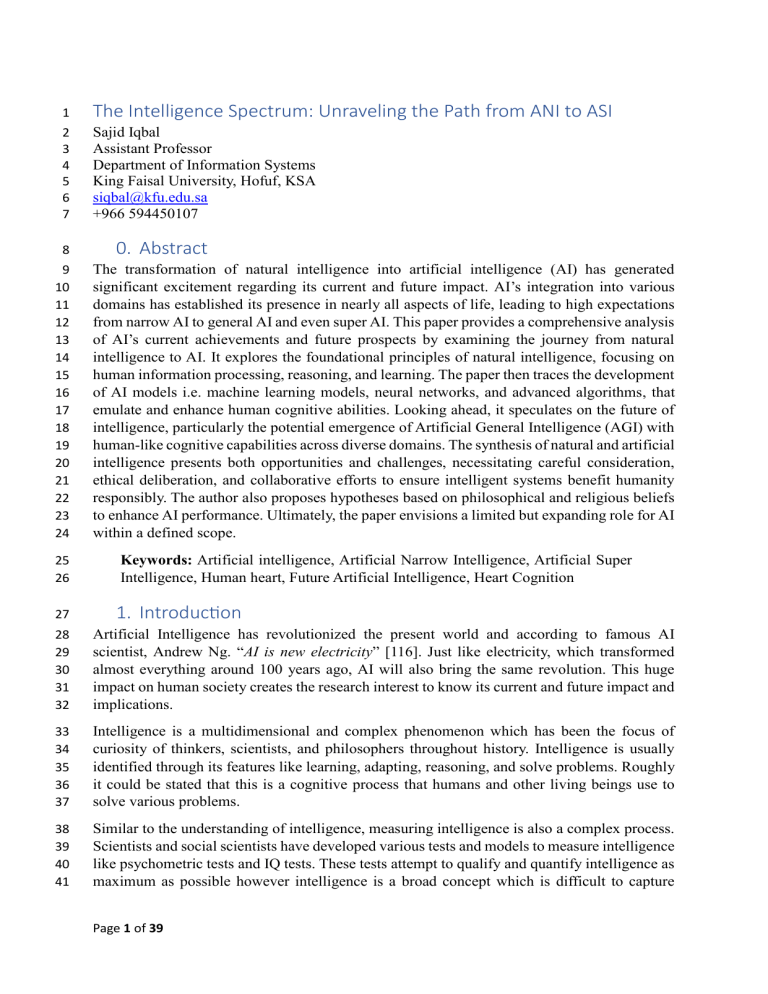 AI Spectrum: From ANI to ASI
