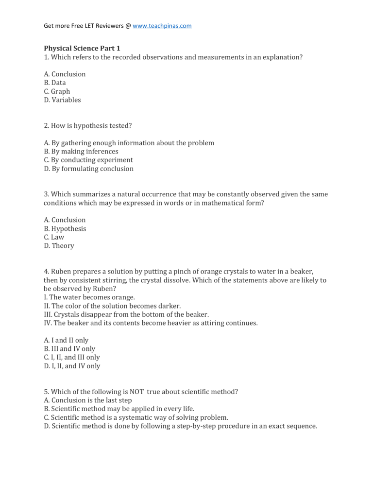 Physical Science Practice Test