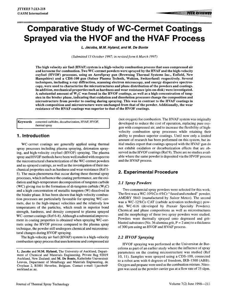 WC-Cermet Coatings: HVOF vs HVAF Spraying