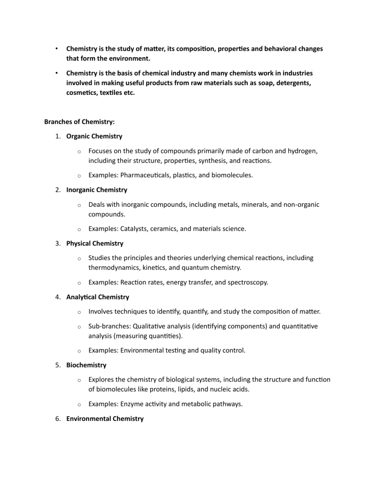 Introduction to Chemistry: Branches, Methods, Units