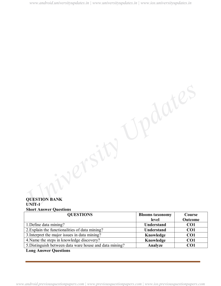 Data Mining Question Bank