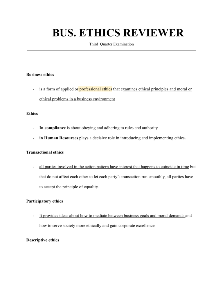 Business Ethics Reviewer