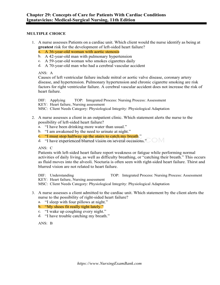 Cardiac Care Exam Questions: Heart Failure Concepts