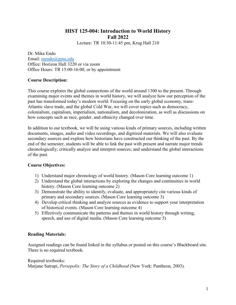 HIST 125 World History Course Syllabus