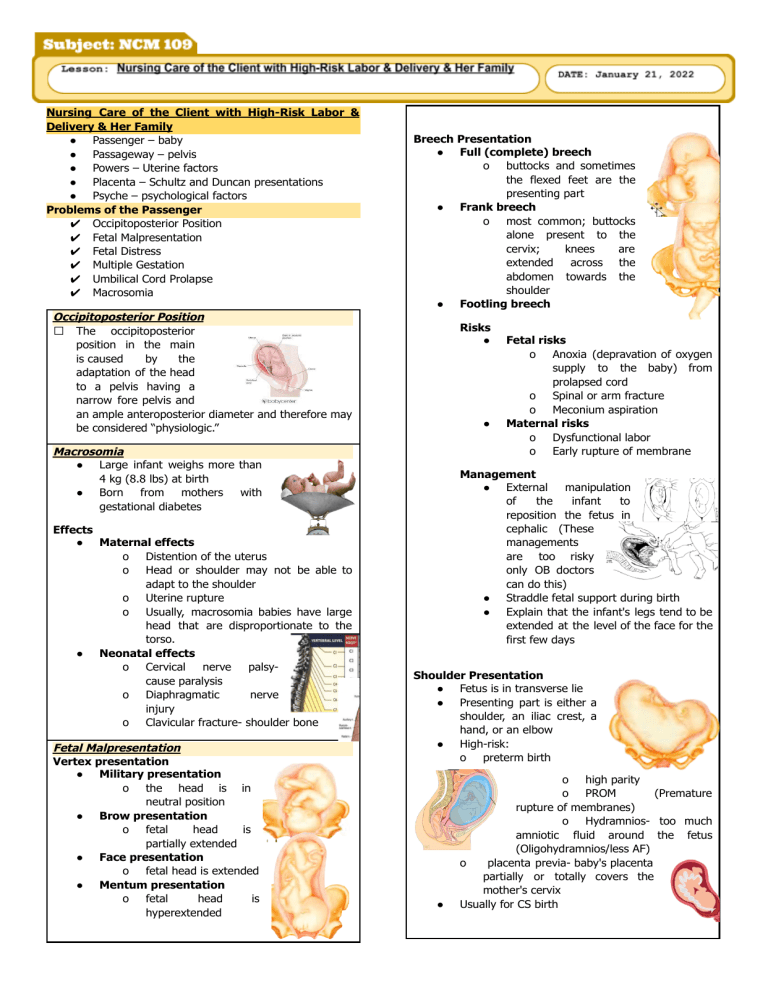 High-Risk Labor & Delivery Nursing Care Lecture Notes