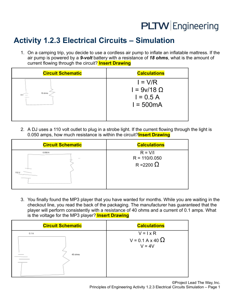 Electrical Circuits Simulation Activity Sheet