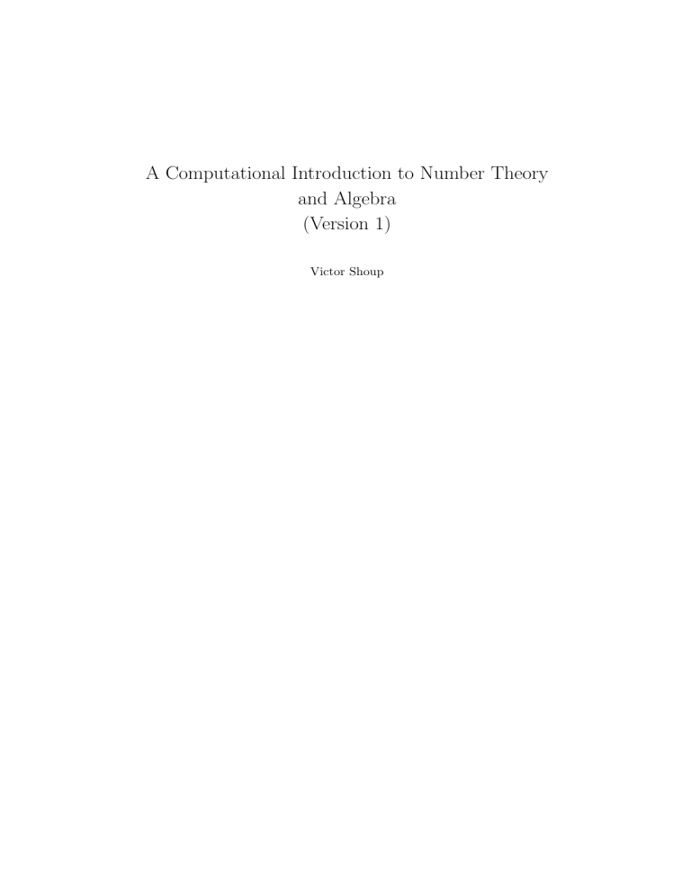 Computational Number Theory and Algebra Textbook