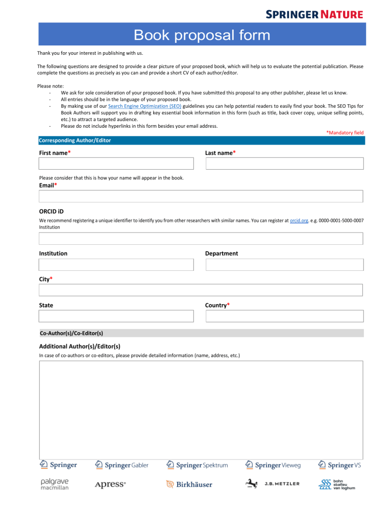 Book Proposal Form - Springer Nature