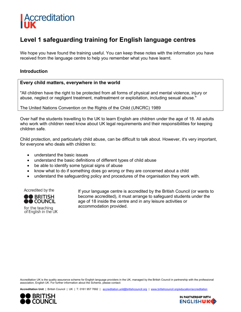 Safeguarding Training for English Language Centers