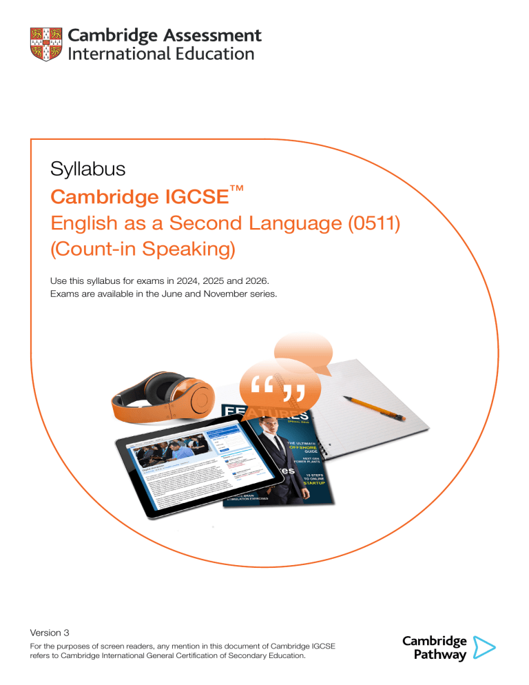 Cambridge IGCSE English as a Second Language Syllabus