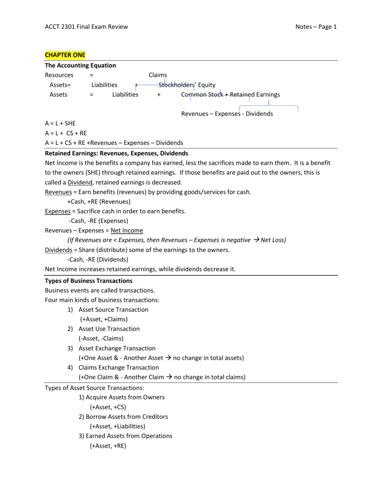 ACCT 2301 Final Exam Review Notes