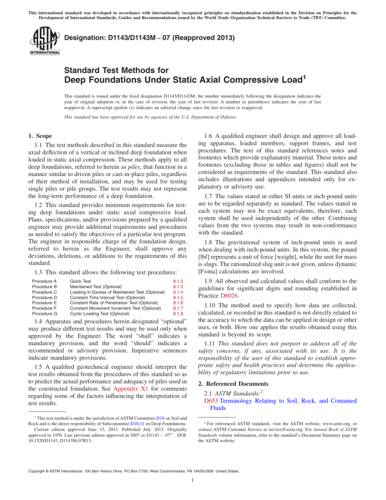 Deep Foundation Static Axial Compression Test Standard