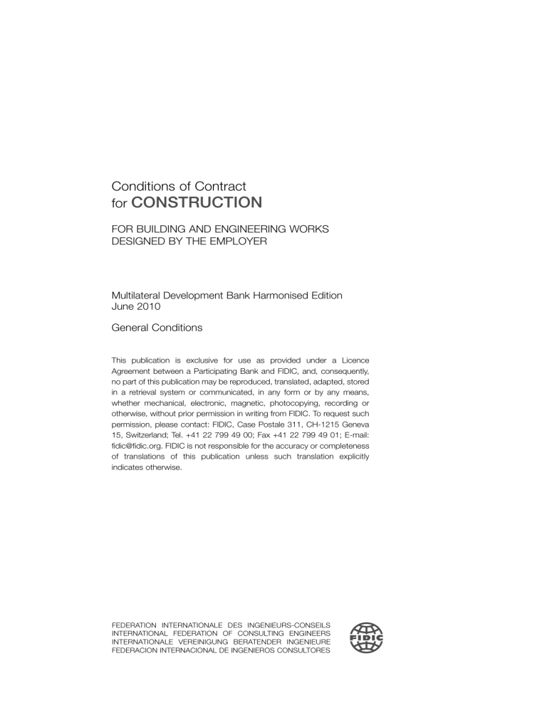 Construction Contract Conditions: MDB Harmonised Edition