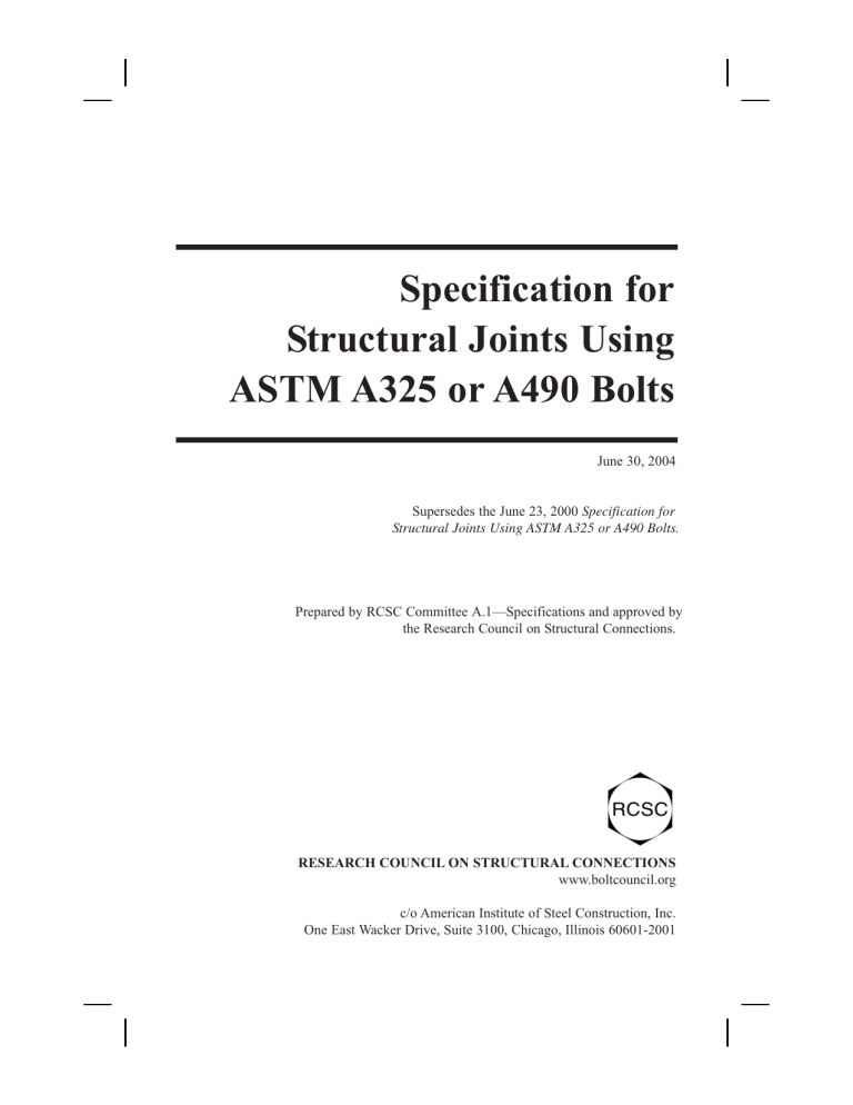 ASTM A325/A490 Structural Joint Specification