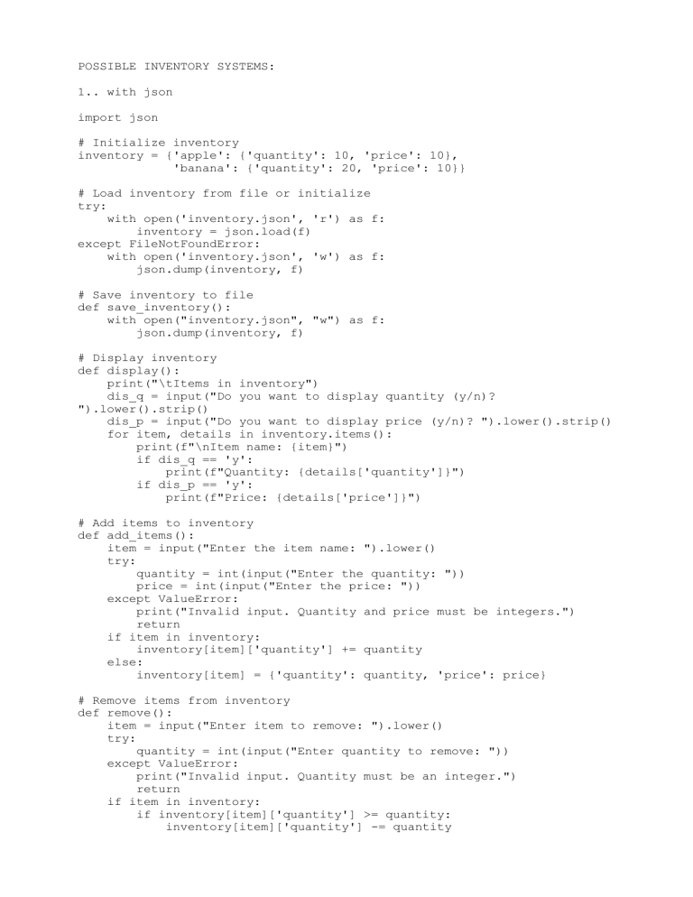 Python Inventory System with JSON