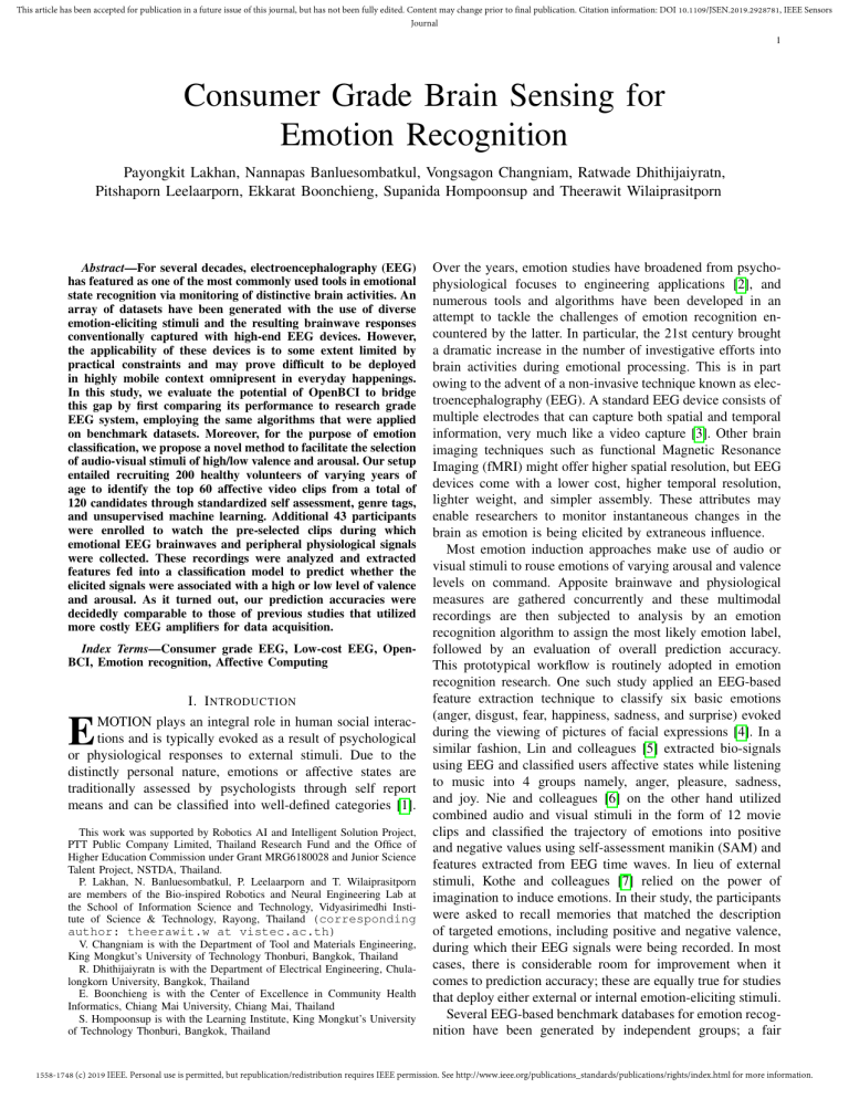 Consumer Grade EEG for Emotion Recognition
