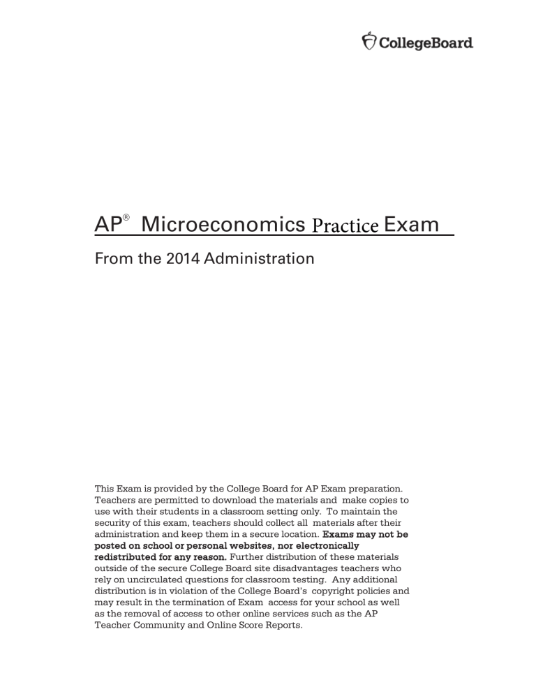 AP Microeconomics Practice Exam 2014