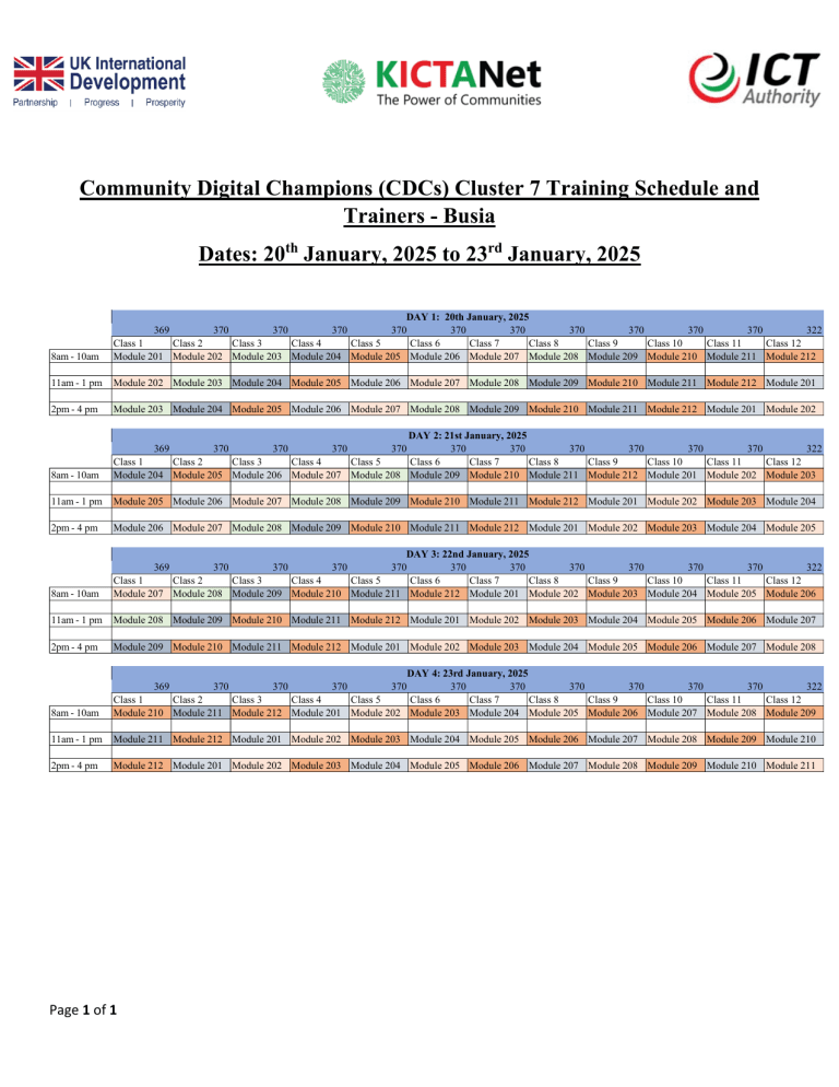 Community Digital Champions Training Schedule - Busia