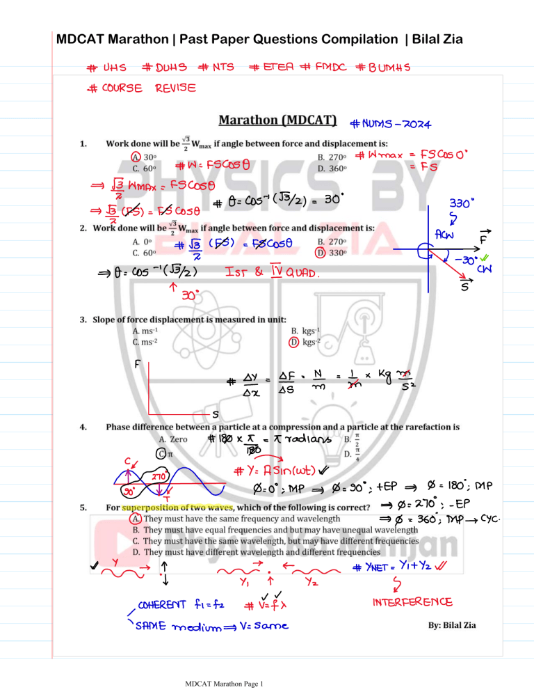 MDCAT Physics Past Paper Questions Compilation