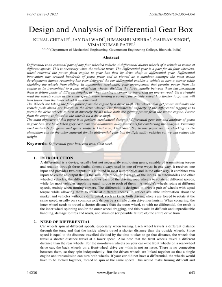 Differential Gearbox Design & Analysis