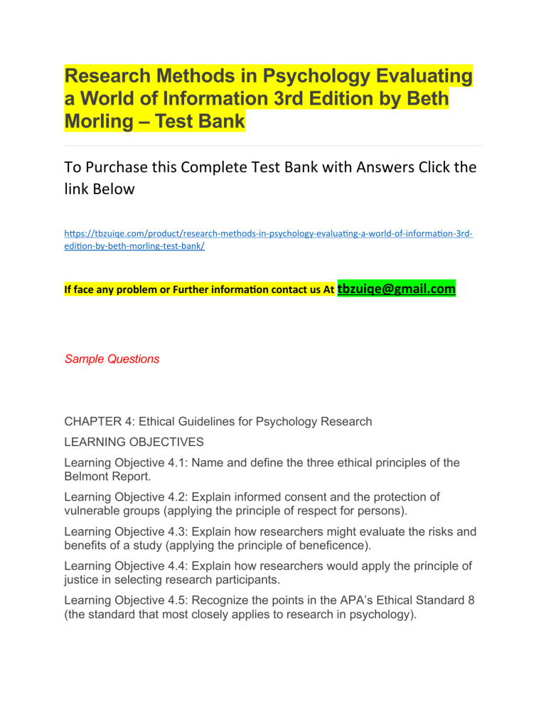 Psychology Research Methods Test Bank