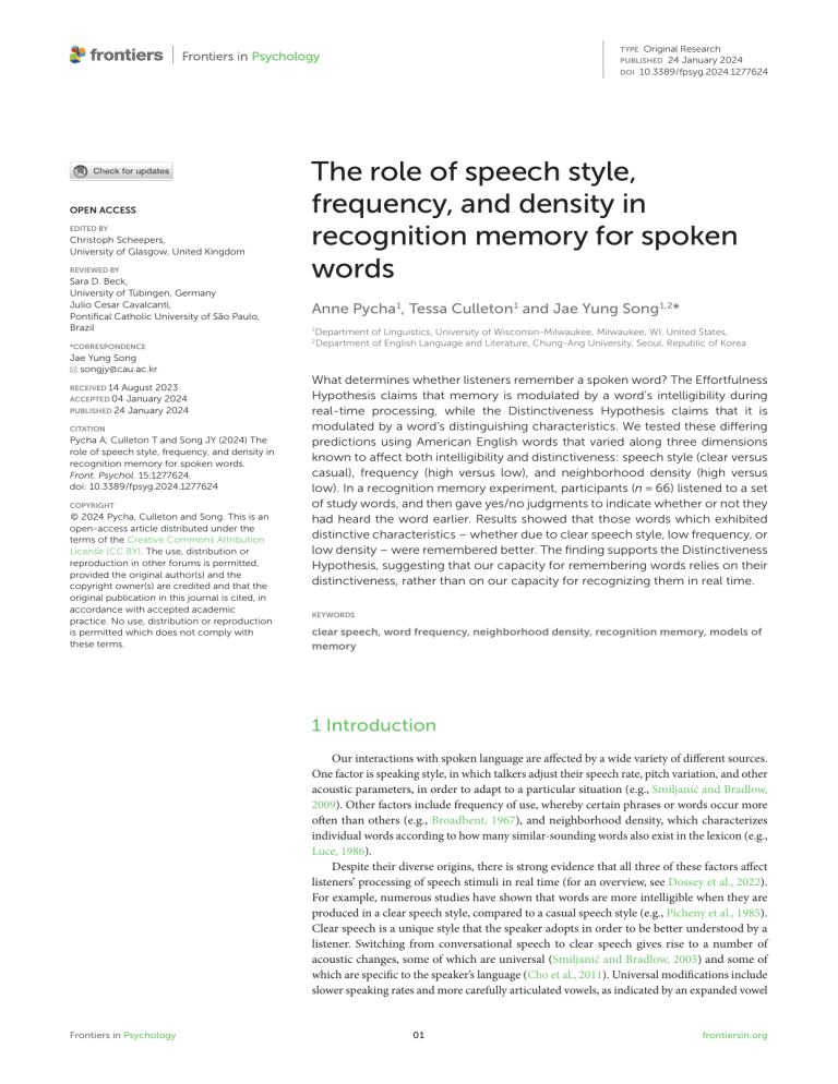Speech, Frequency, Density & Memory