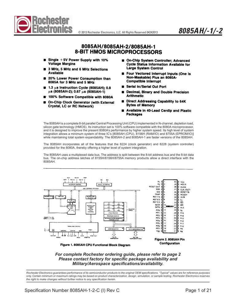 8085AH Microprocessor Datasheet: Specs & Pinout