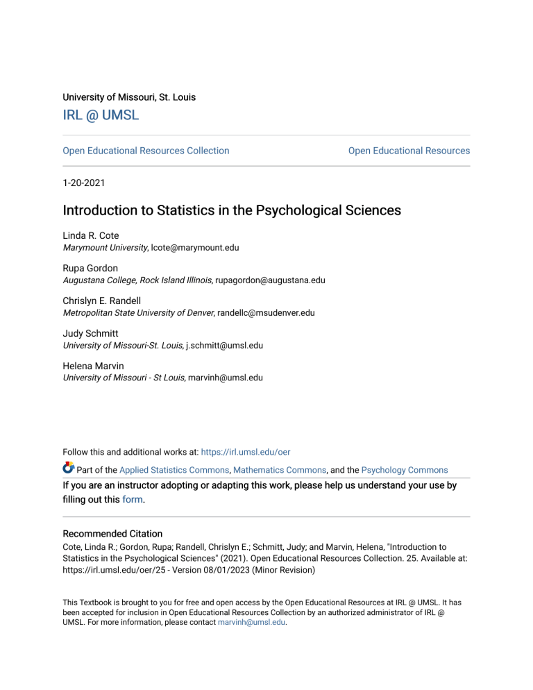 Intro to Statistics in Psychological Sciences Textbook