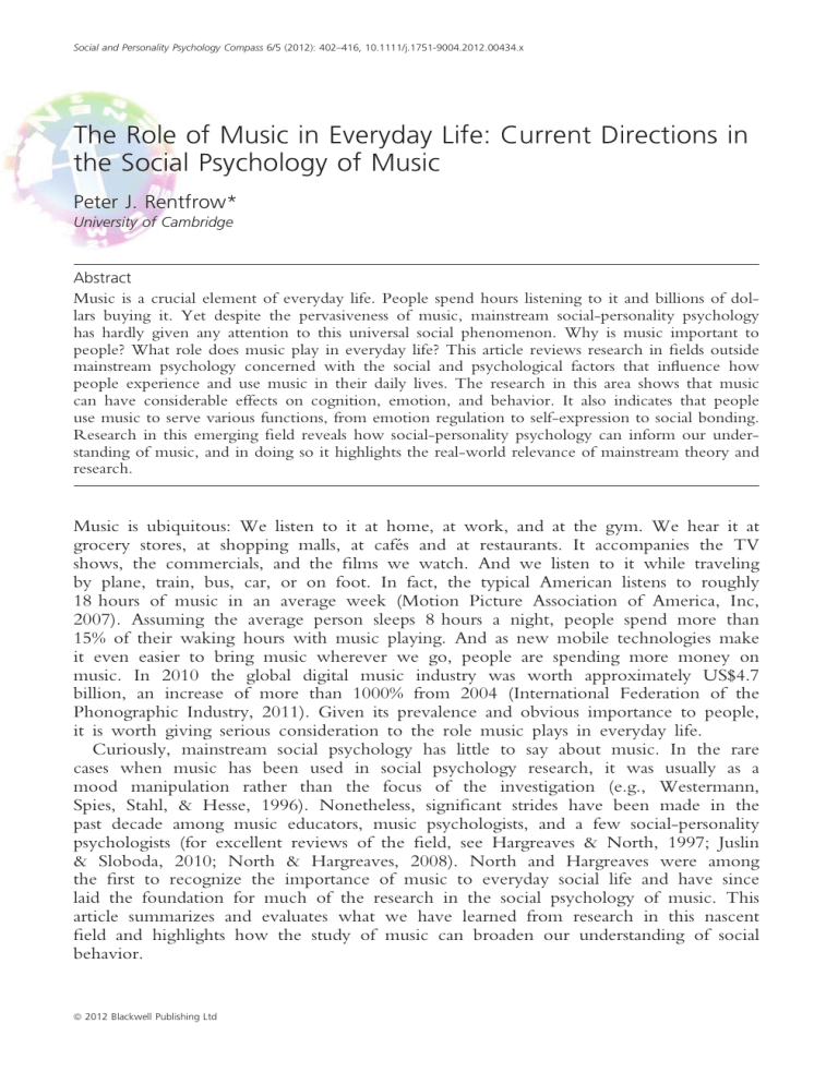 Music in Everyday Life: Social Psychology Research