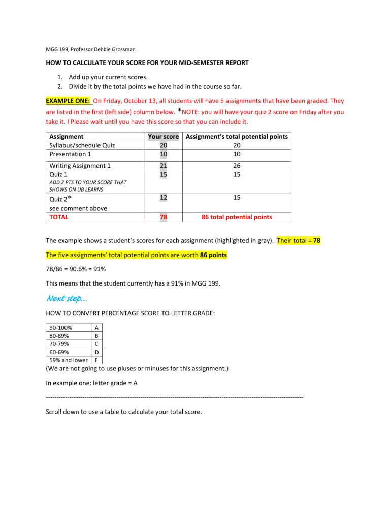 MGG 199 Mid-Semester Score Calculation Guide