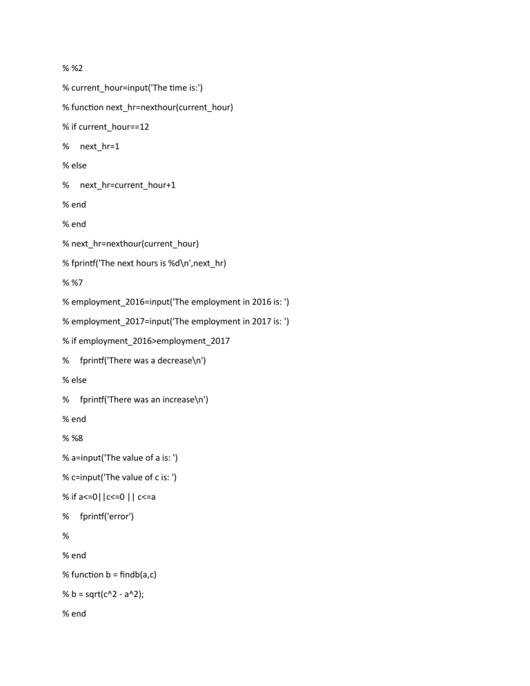 MATLAB Code Snippets: Programming Basics