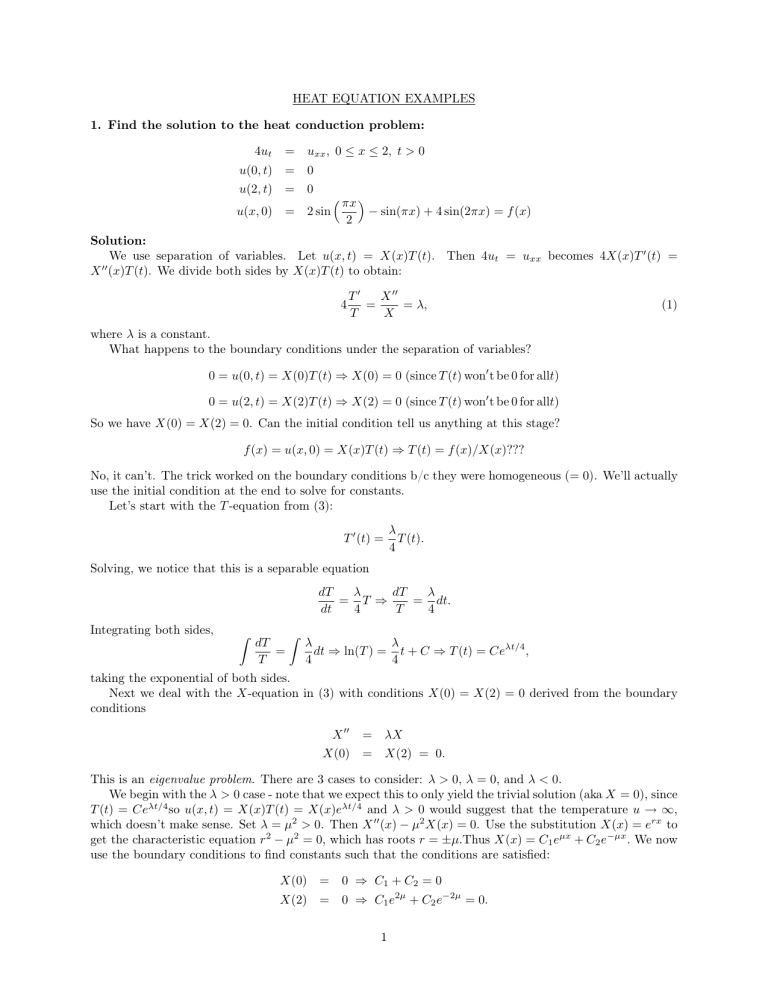 Heat Equation Examples: Separation of Variables