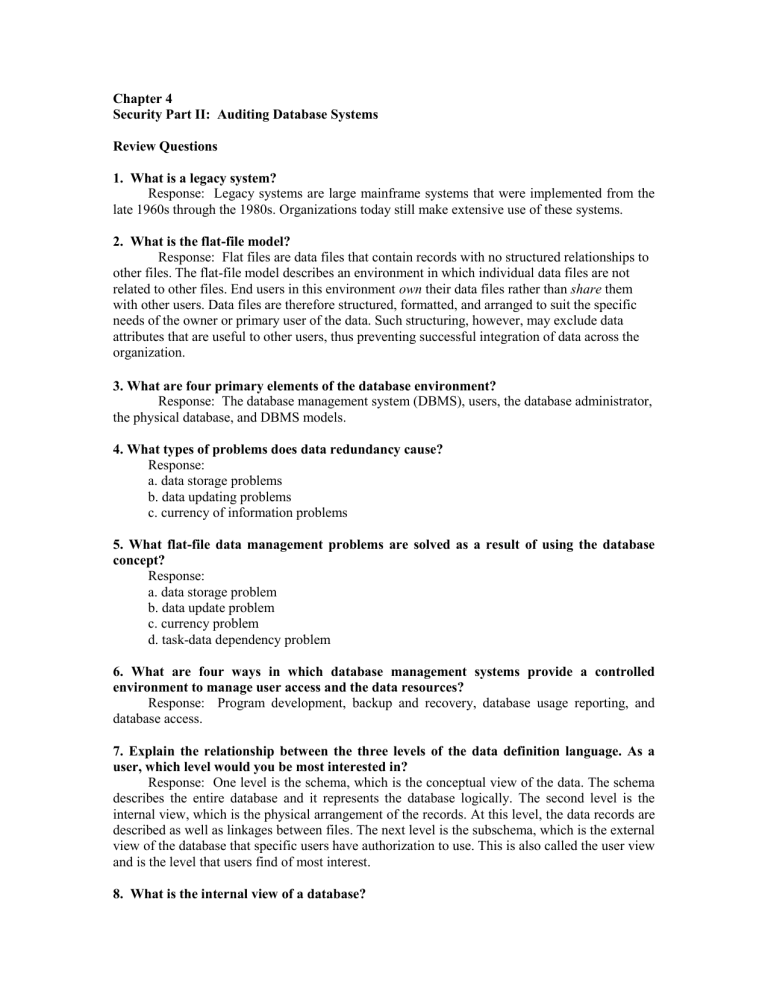 Database Systems Auditing Review Questions