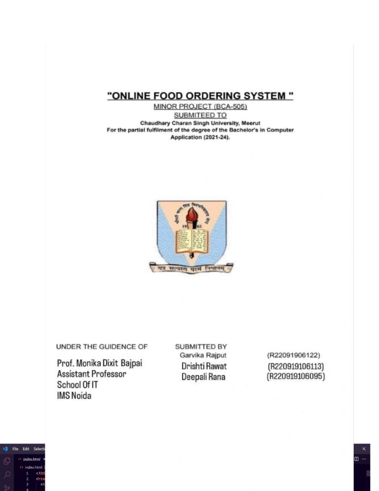 Online Food Ordering System Project Report