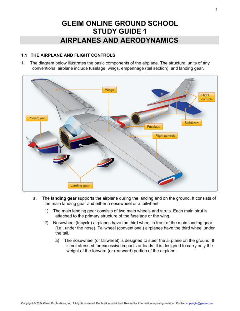 Airplanes & Aerodynamics Study Guide: Flight Controls & Components