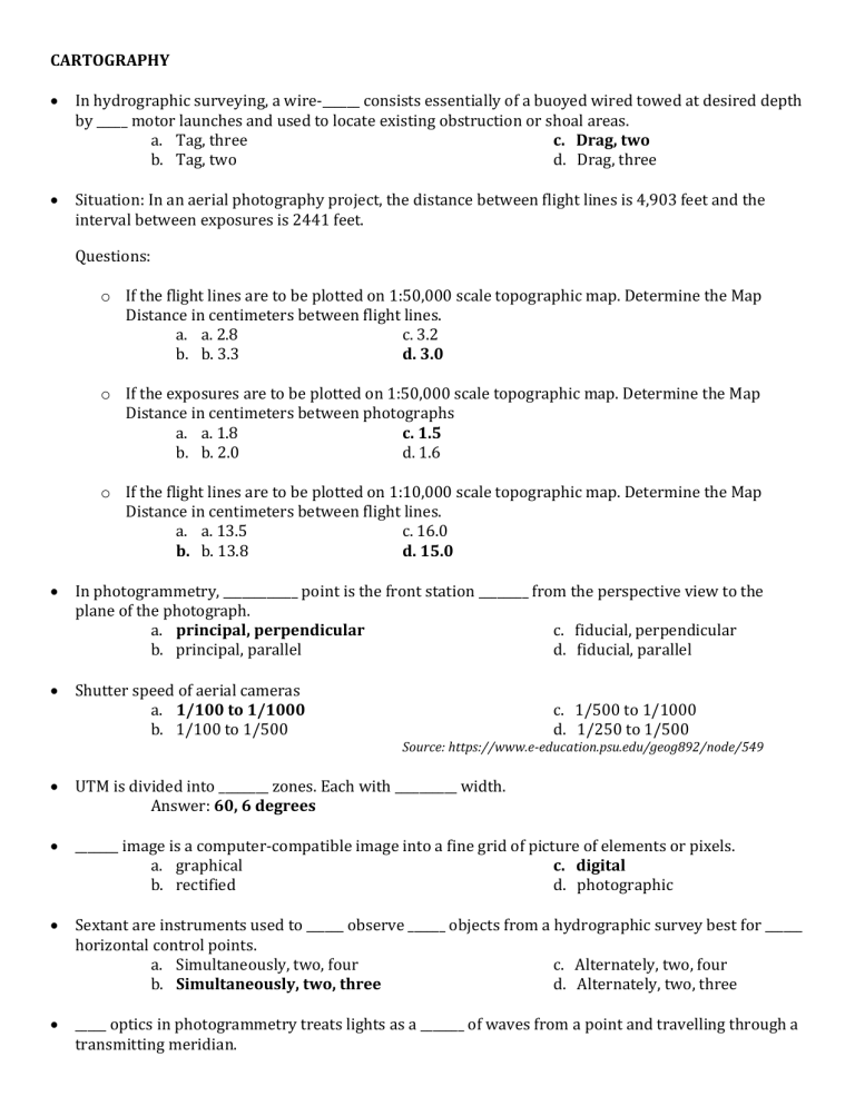 Cartography & Photogrammetry Exam Questions