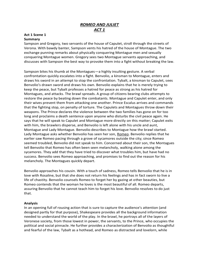Romeo and Juliet Act 1 Summary & Analysis