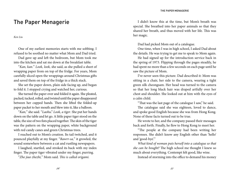 The Paper Menagerie: A Short Story by Ken Liu