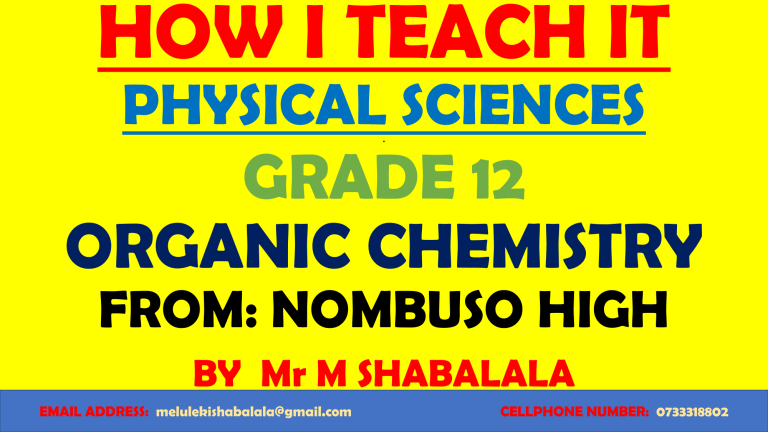 Grade 12 Organic Chemistry: Teaching Guide