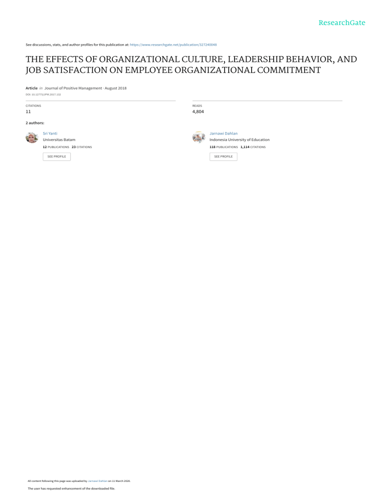 Organizational Culture, Leadership, Job Satisfaction & Commitment