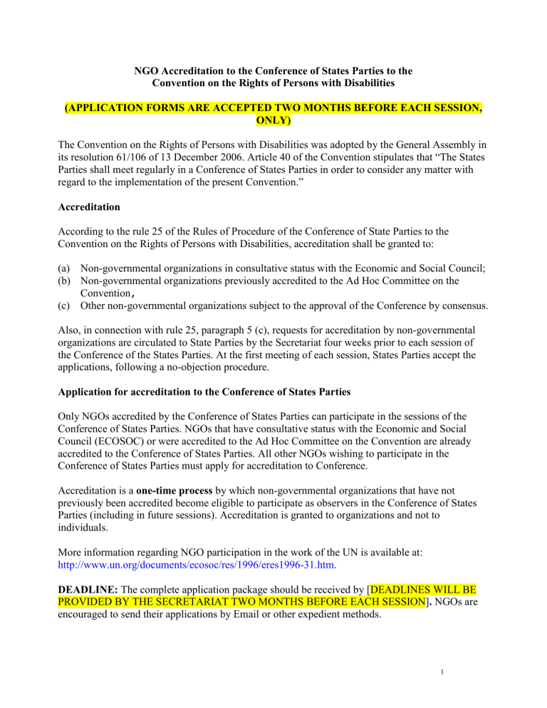 NGO Accreditation Application Form: Disability Rights Convention