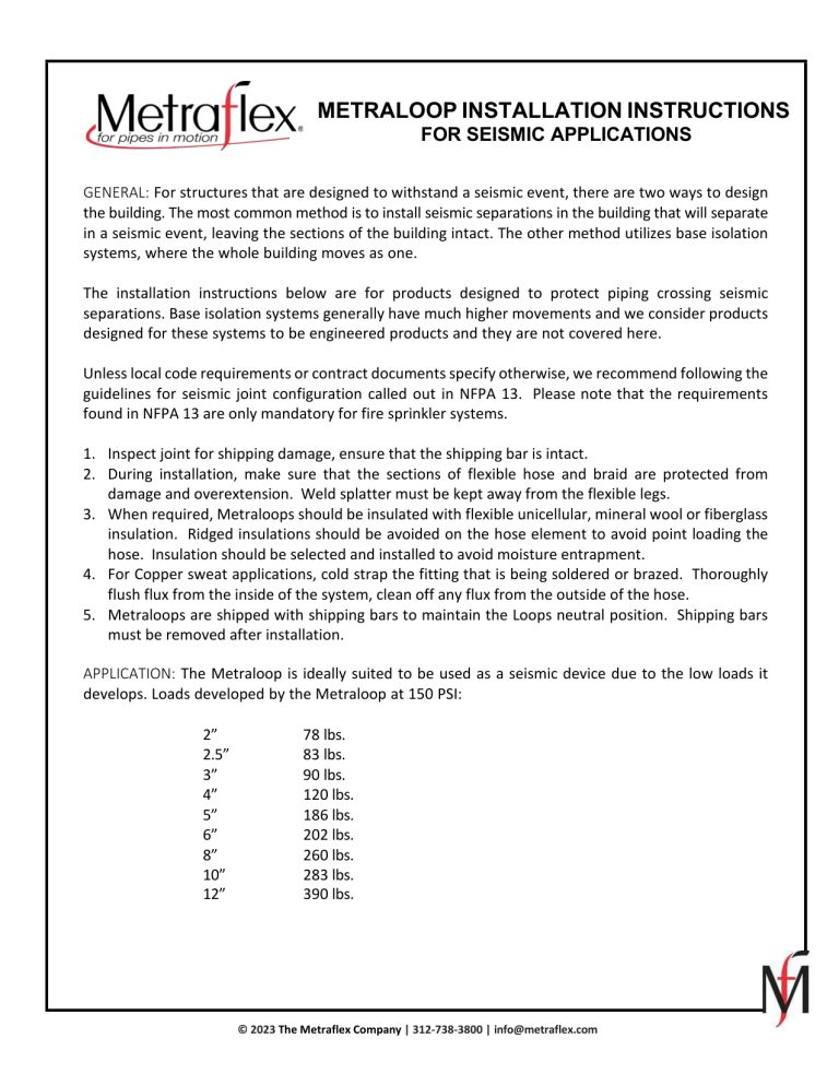 Metraloop Seismic Installation Guide