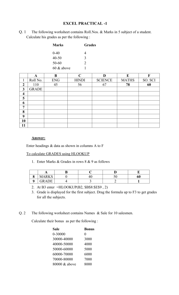 Excel Practical Exercises: HLOOKUP, VLOOKUP, Charts