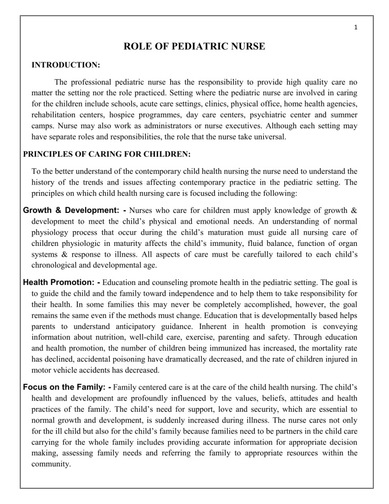 Role of Pediatric Nurse: Principles & Responsibilities