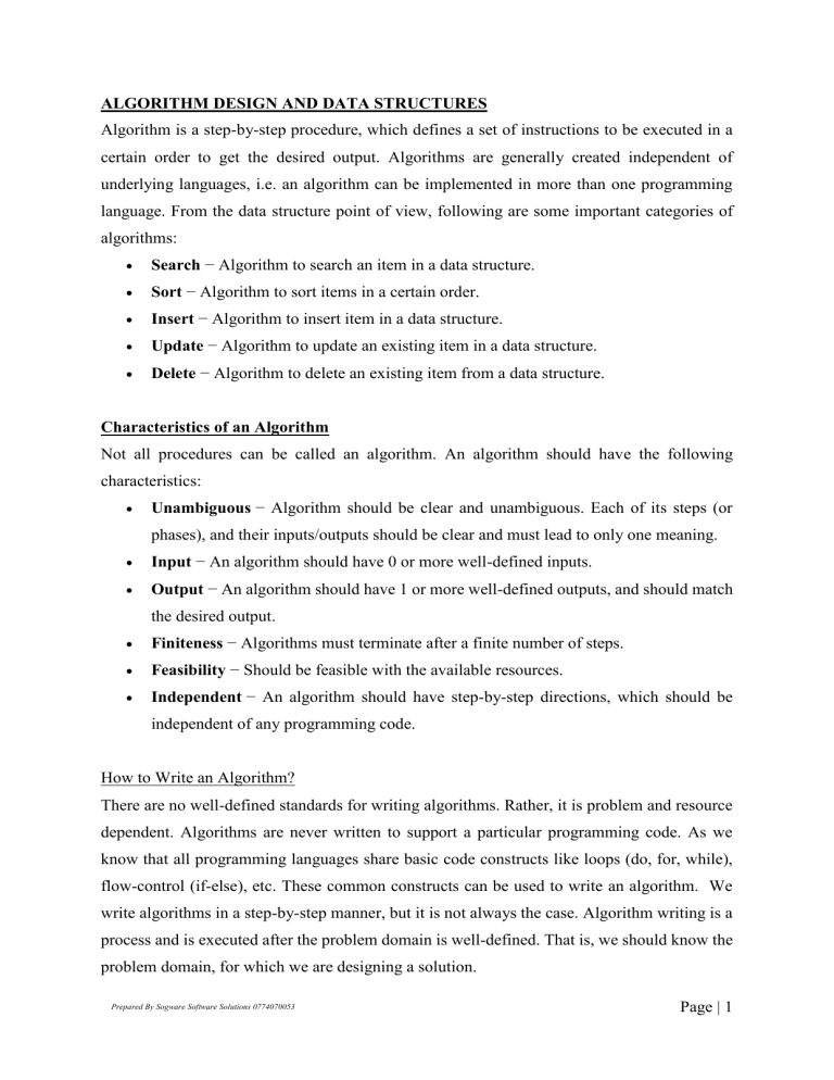 Algorithm Design and Data Structures Algorithm Design and Data Structures